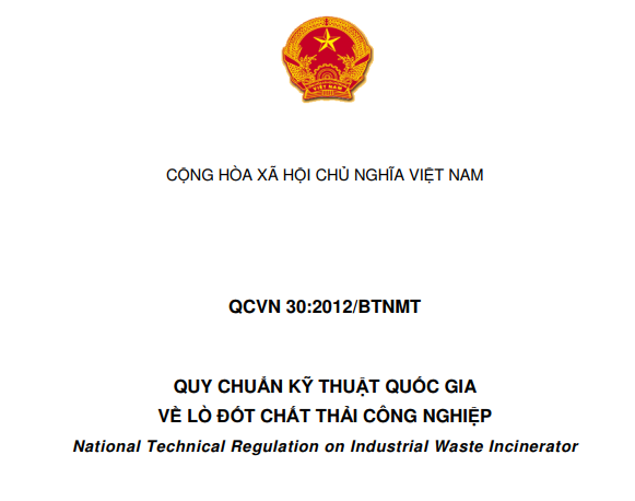 QCVN 30:2012/BTNMT - Quy chuẩn lò đốt chất thải công nghiệp
